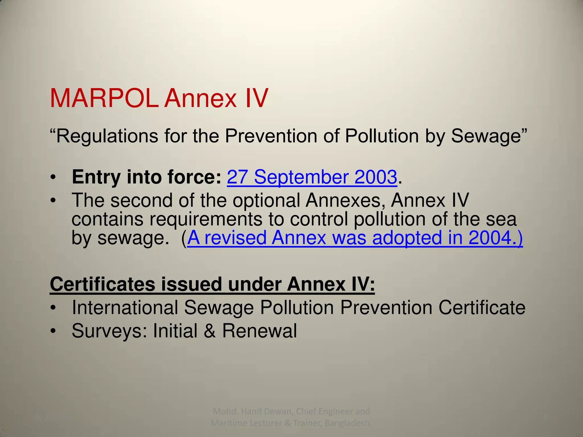 MARPOL Annex IV & Sewage Treatment Plant | PDF