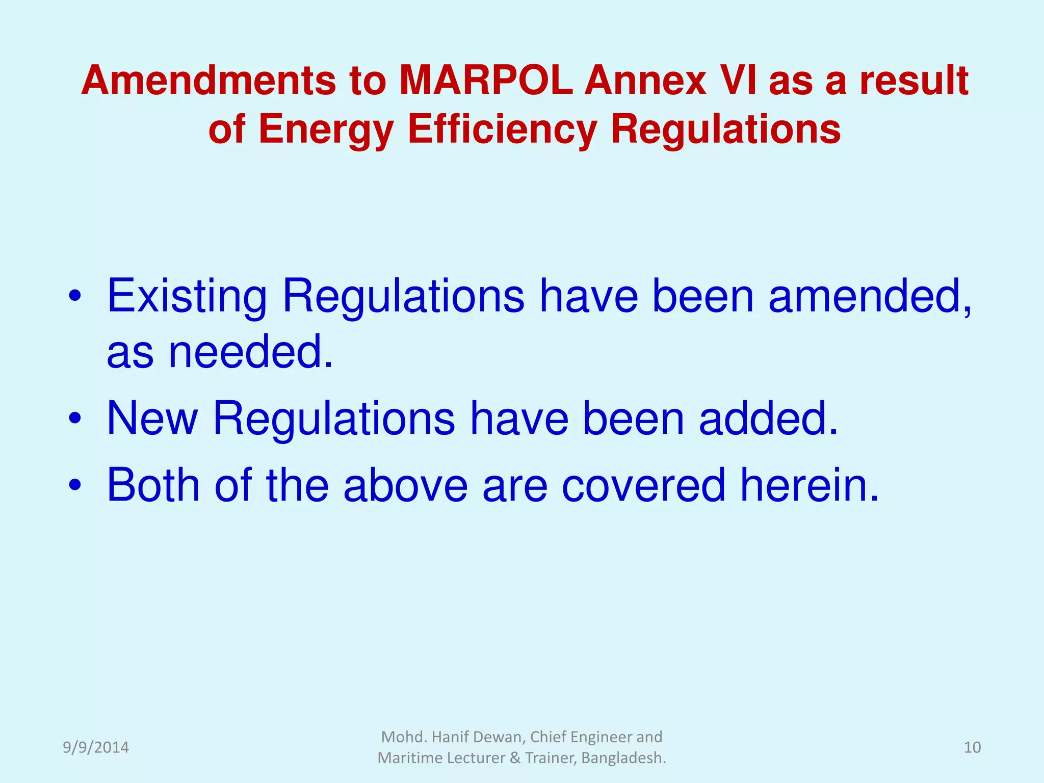 Marpol Annex VI Chapter IV- GHG Emissions and Energy Efficiency Regulations | PDF