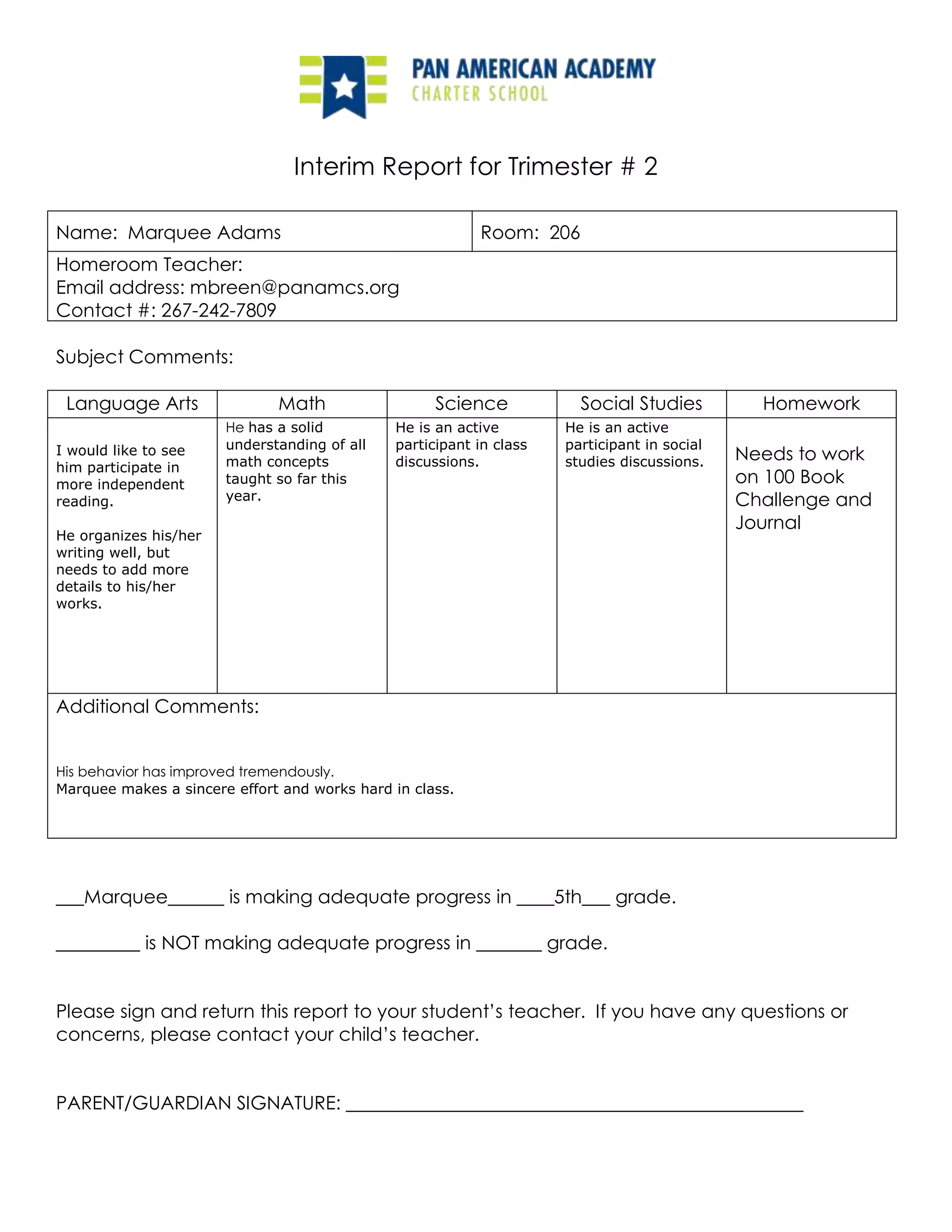 Marquee a. interim report template 3#2 | DOCX