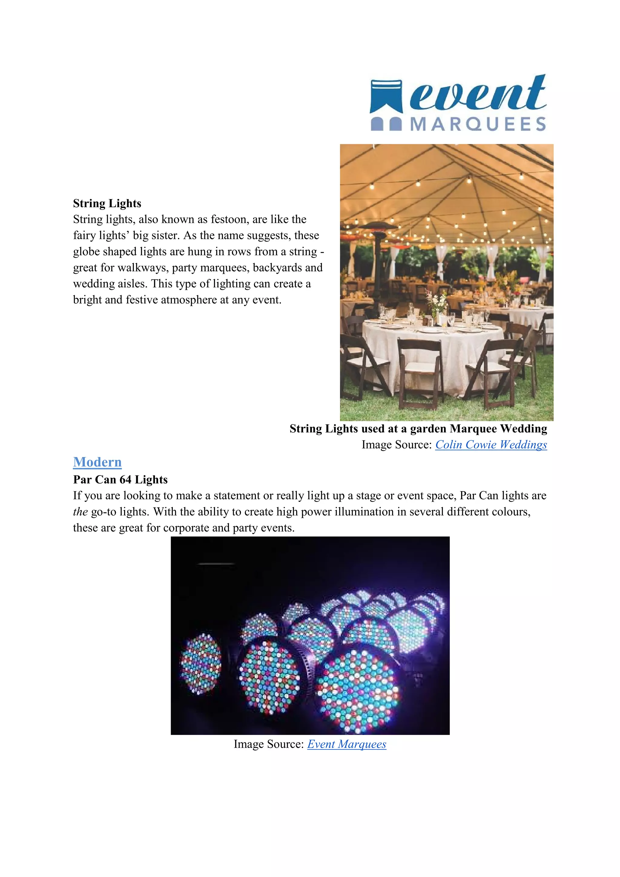 Marquee Lights | 6 Great Options for Your Next Event | PDF