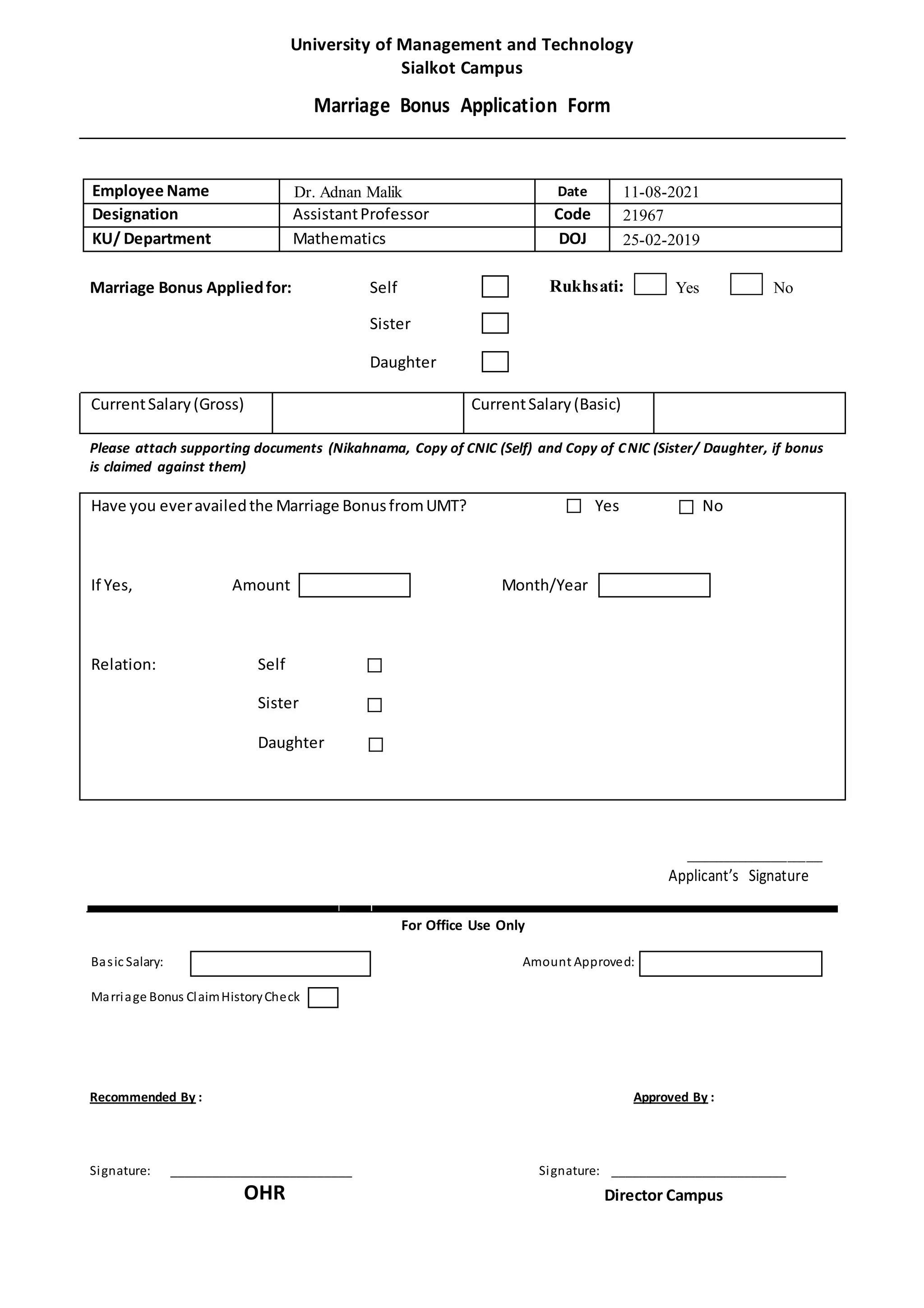 Marriage bonus form | DOC