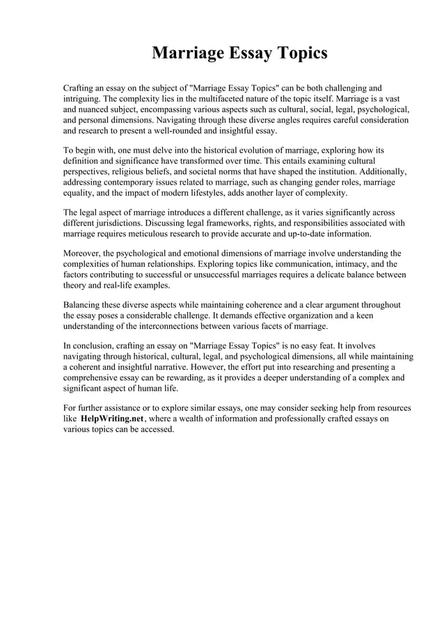 Marriage Essay Topics. Massachusetts School of Law at Andover | PDF