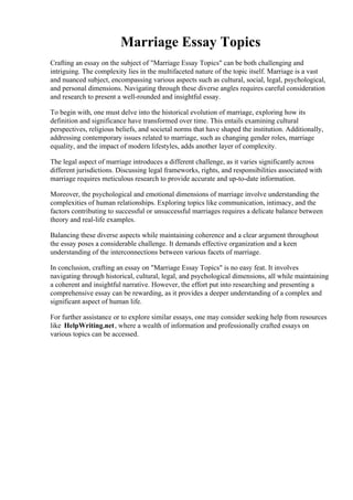 Marriage Essay Topics | PDF