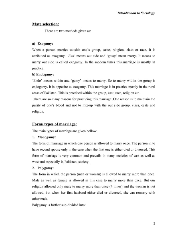 Marriage, mate sellection and types of marriage | DOC