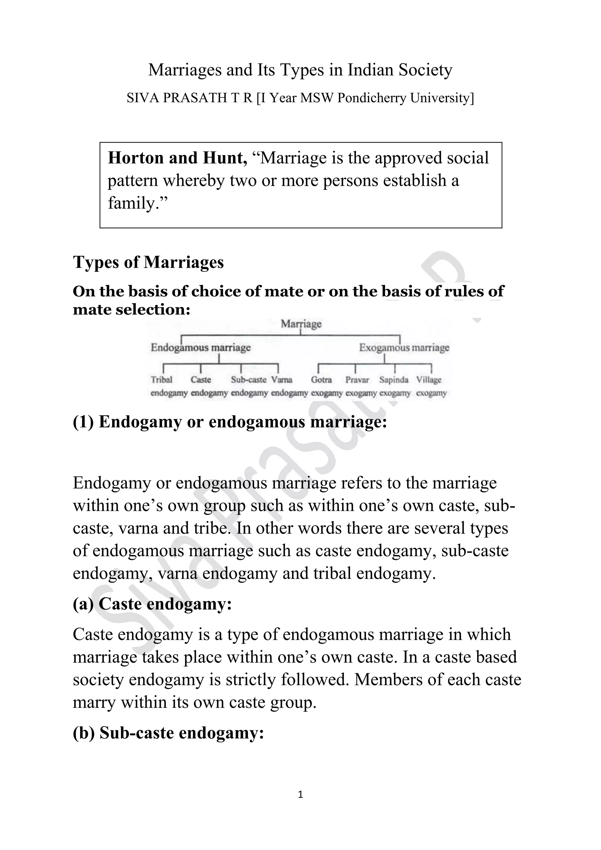 Marriages Institutions and its types in Indian society | PDF