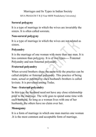 Marriages Institutions and its types in Indian society | PDF