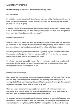Marriage Workshop | PDF