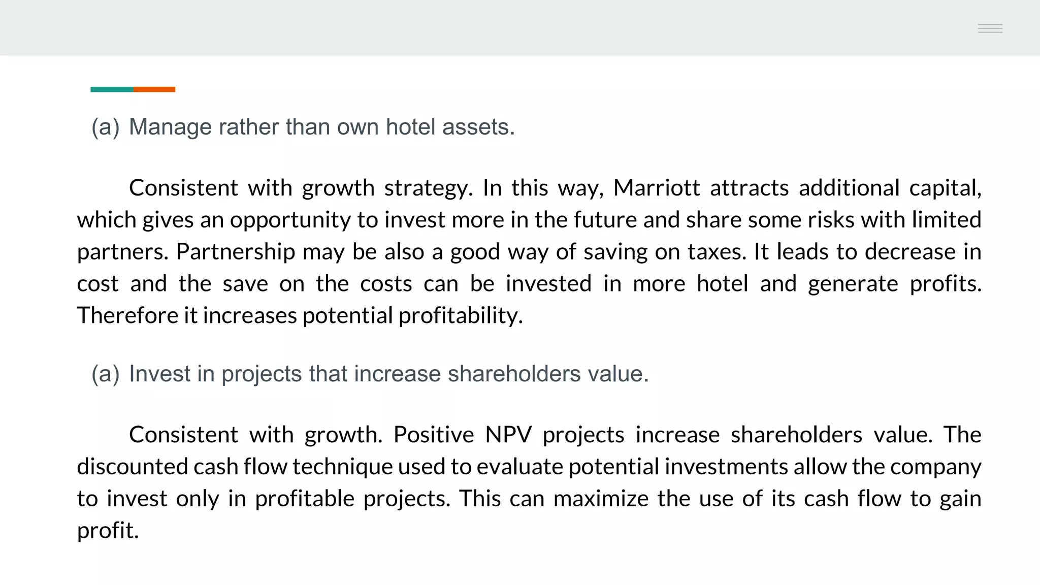 FIN4140 Corporate Finance: Marriott corporation case study solution | PPTX