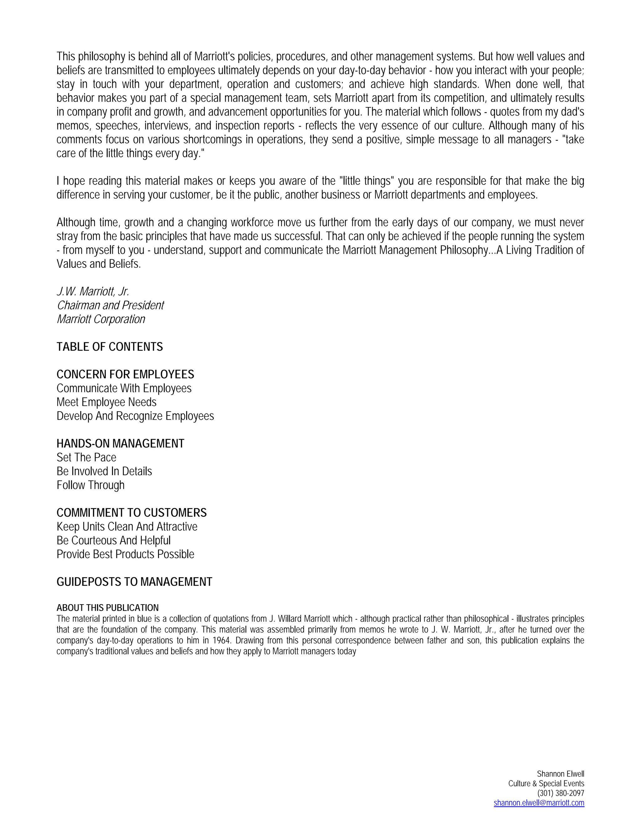 Marriott management philosophy | PDF