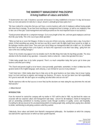 Marriott's Living Tradition of Values and Beliefs | PDF