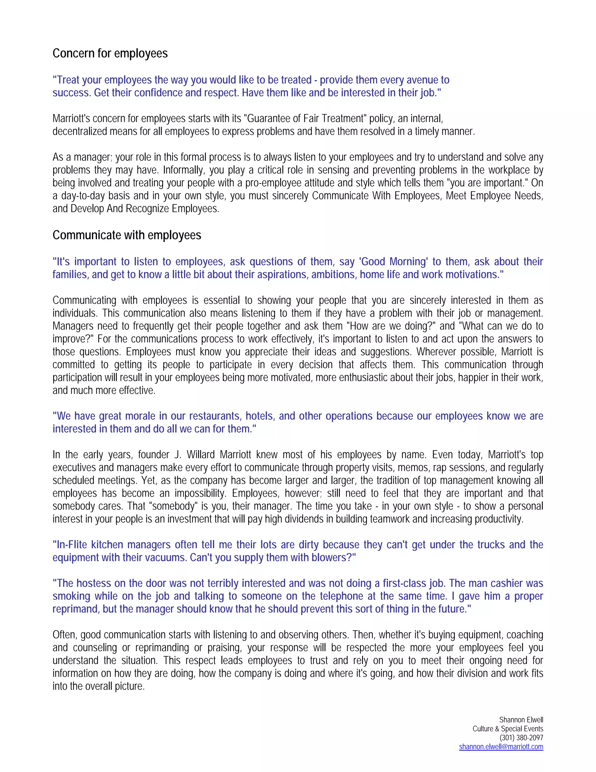 Marriott Management Philosophy | PDF