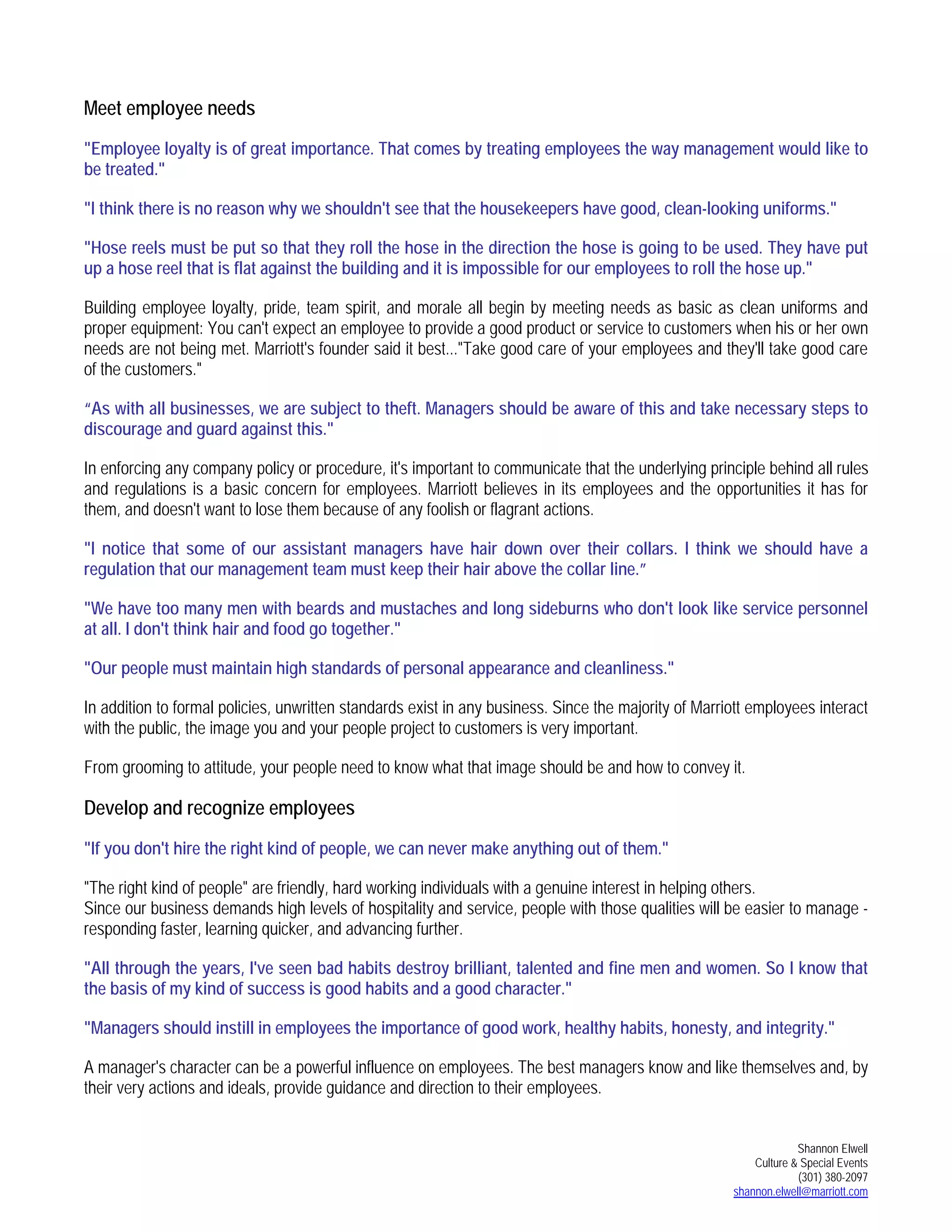 Marriott Management Philosophy | PDF