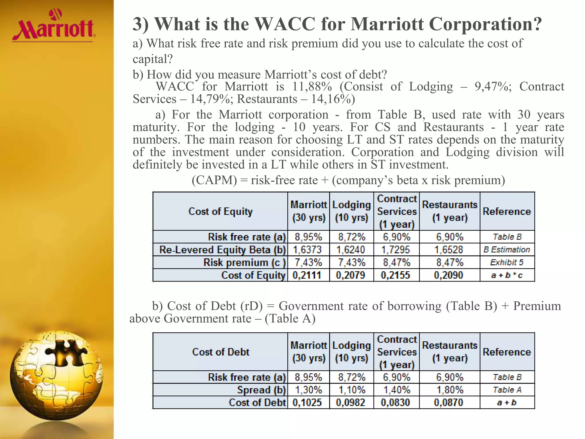Marriott Corporation. Cost of Capital | PPTX