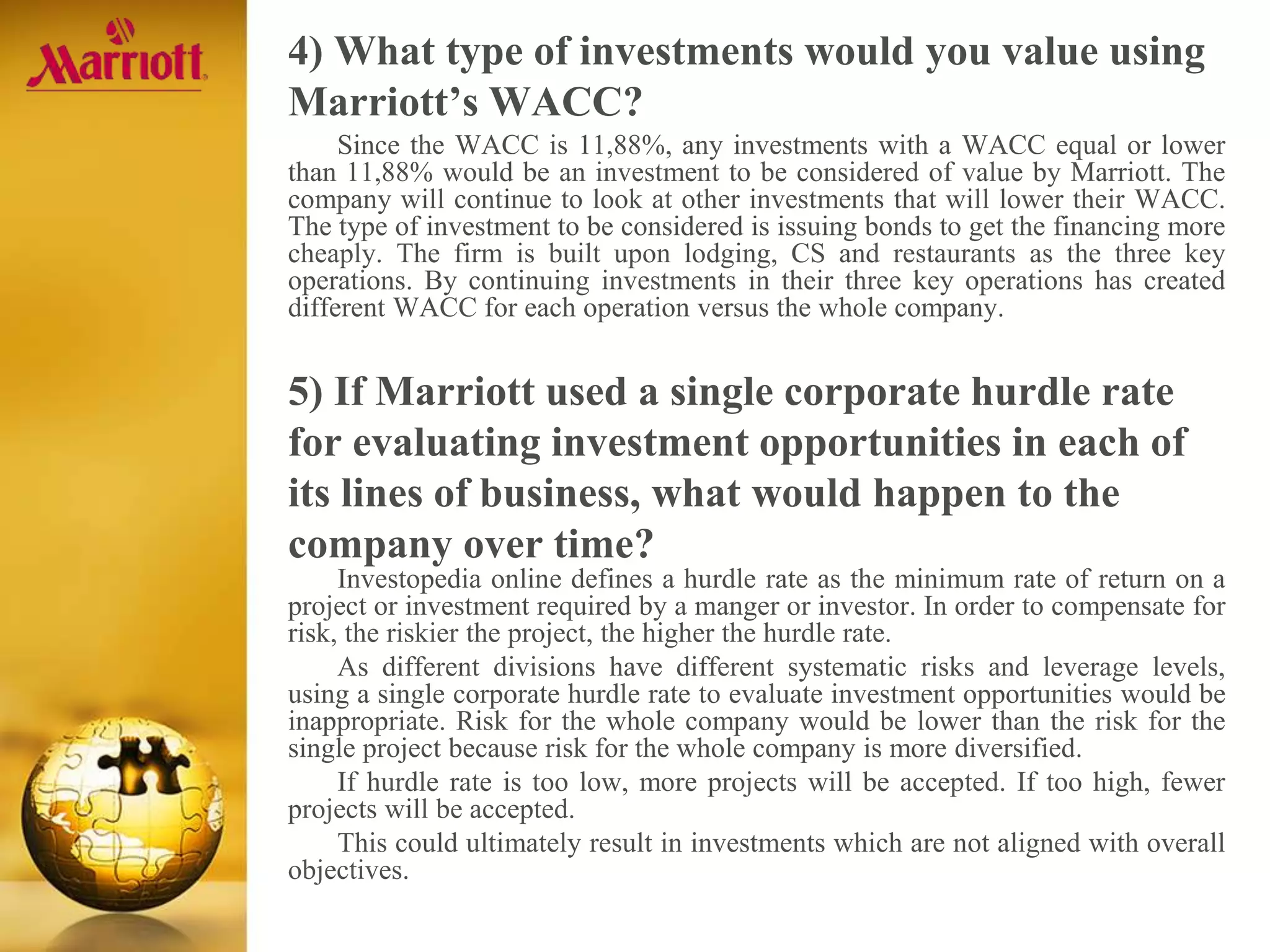 Marriott Corporation. Cost of Capital | PPTX