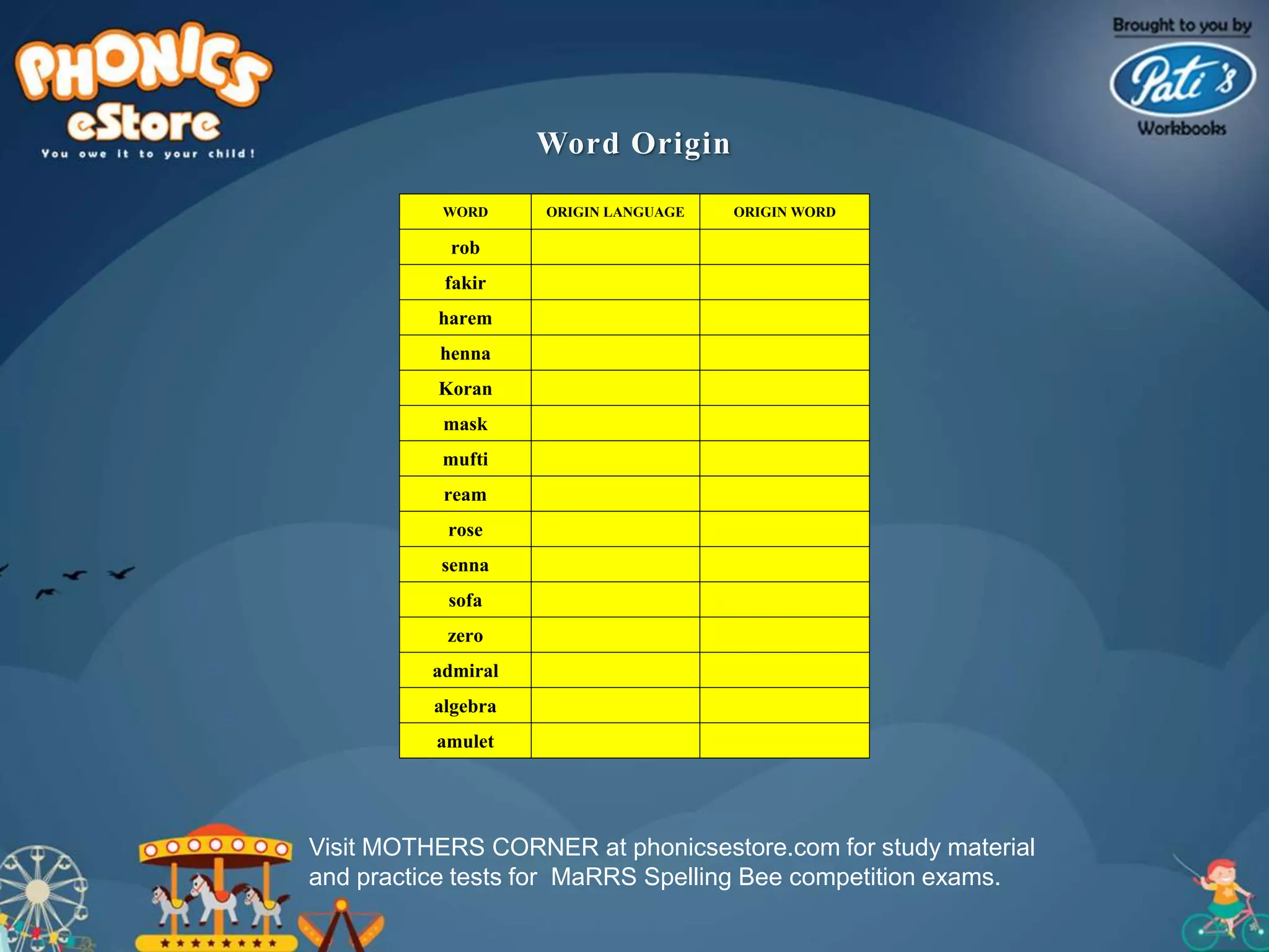 SPELL BEE ACADEMT : Word Origin for Spell Bee Competition Exams ...