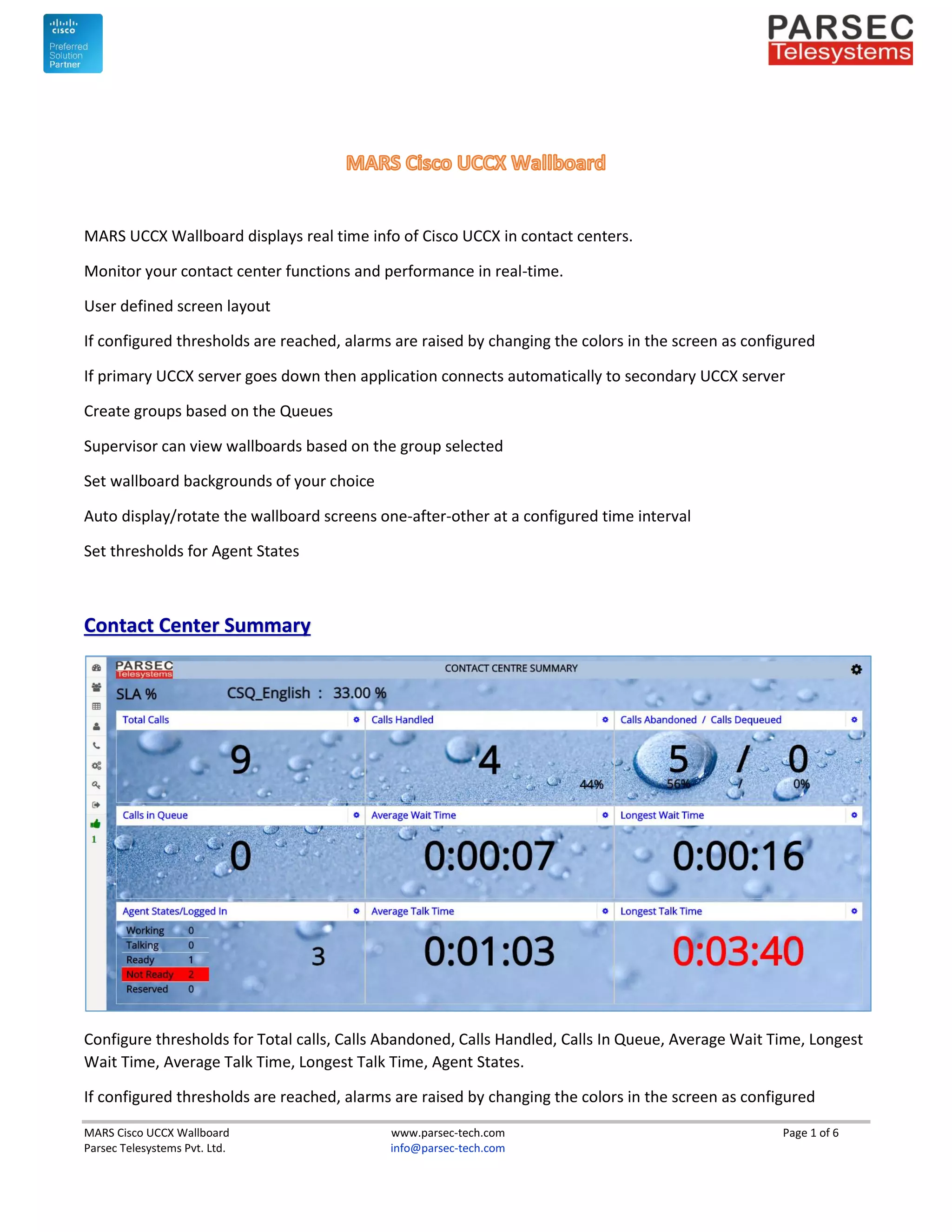 MARS Cisco UCCX Wallboard | PDF