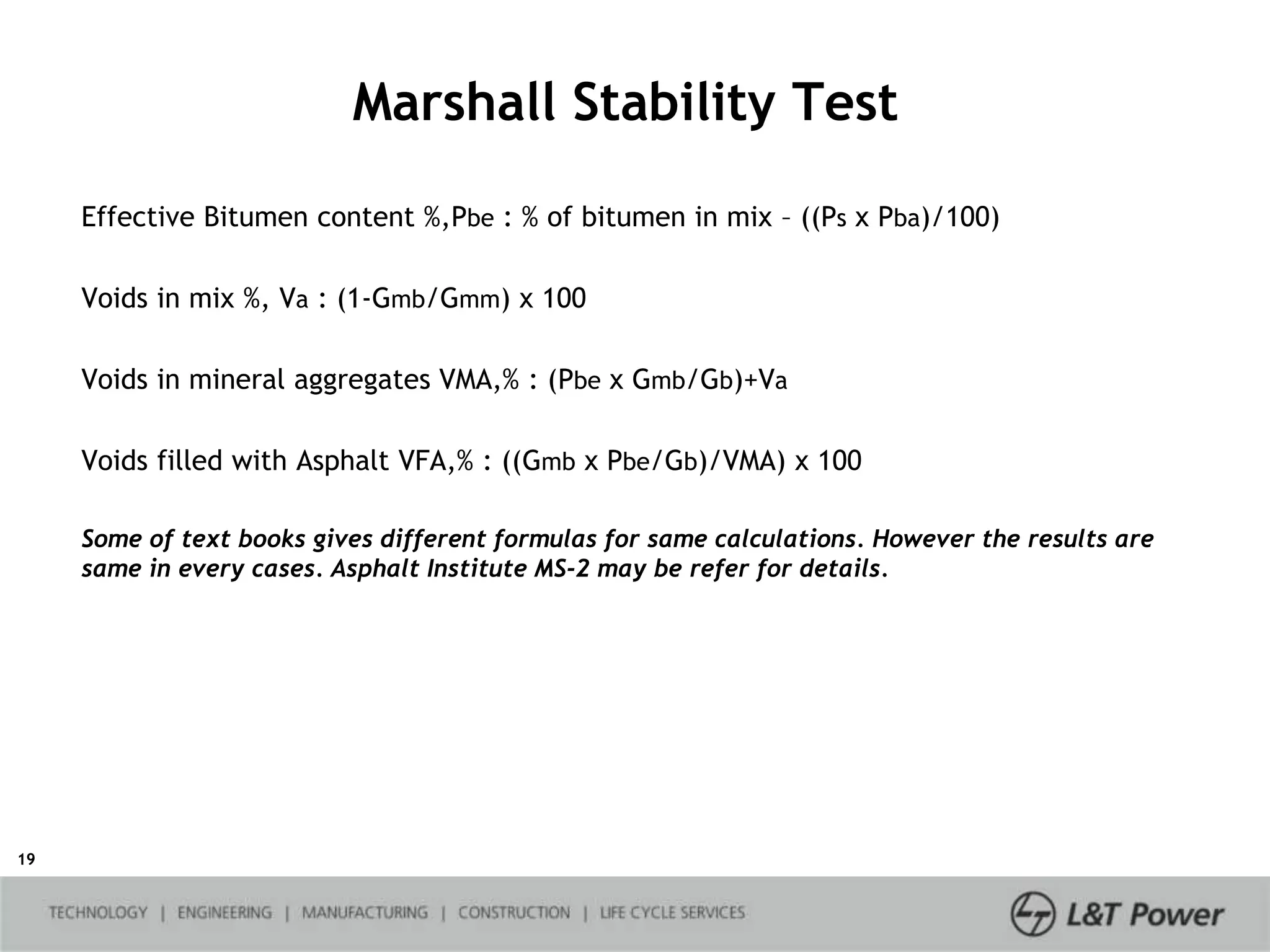 Design mix method of bitumenous materials by Marshall stability method ...