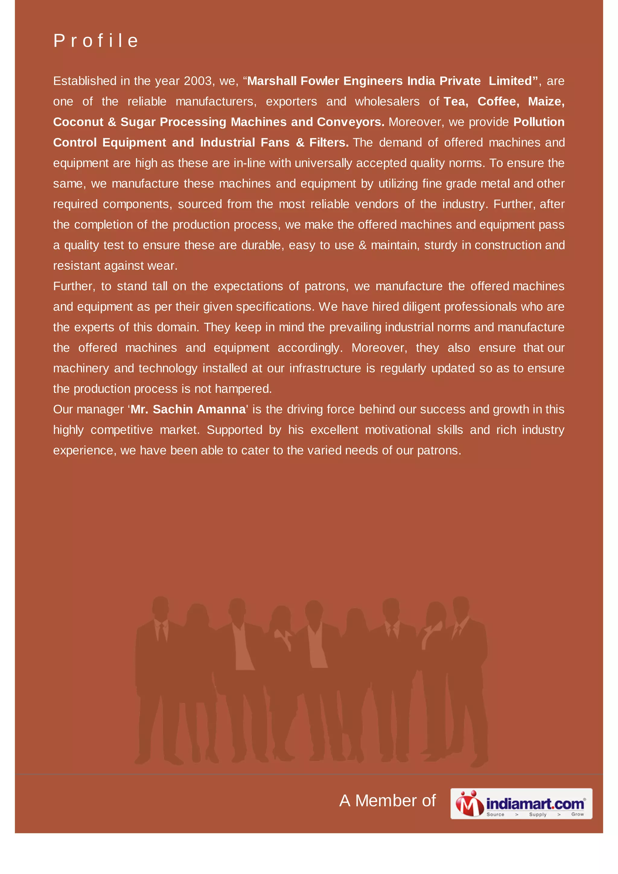 Marshall Fowler Engineers India Private Limited, Coimbatore, Coffee ...