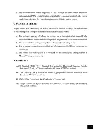 Marshall Mix Design: Lab Report | PDF