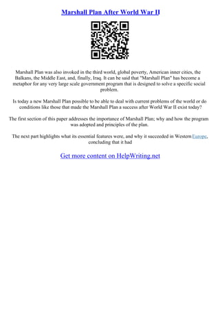 Marshall Plan Essay | PDF