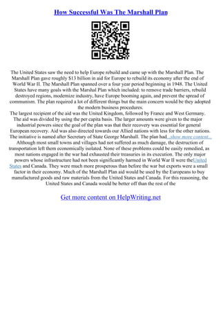 Marshall Plan Essay | PDF | Political Issues & policy | Politics