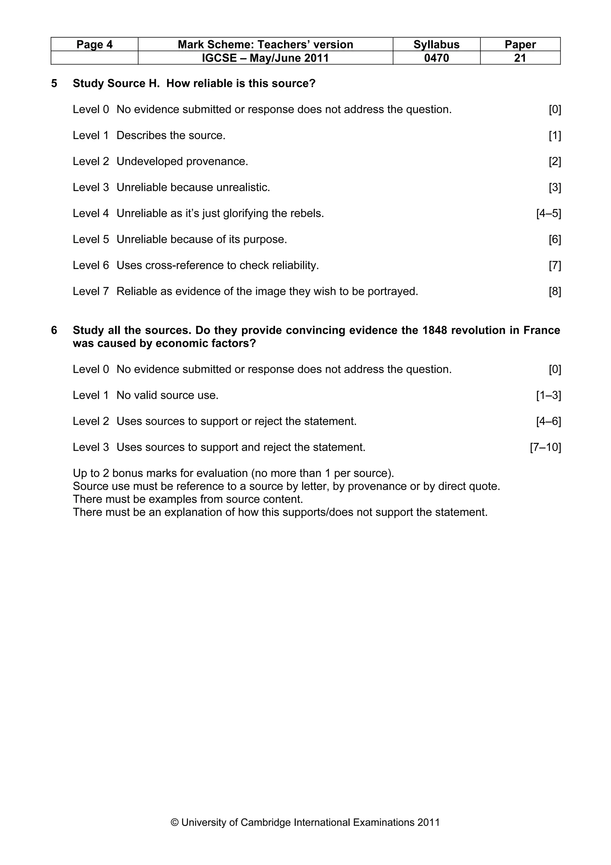 Marshall Plan Sources mark scheme | PDF