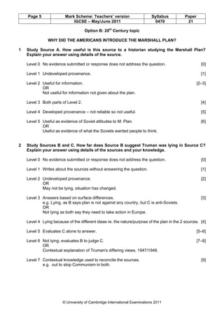 Marshall Plan Sources mark scheme | PDF