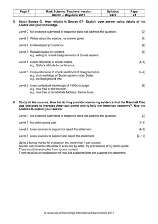Marshall Plan Sources mark scheme | PDF