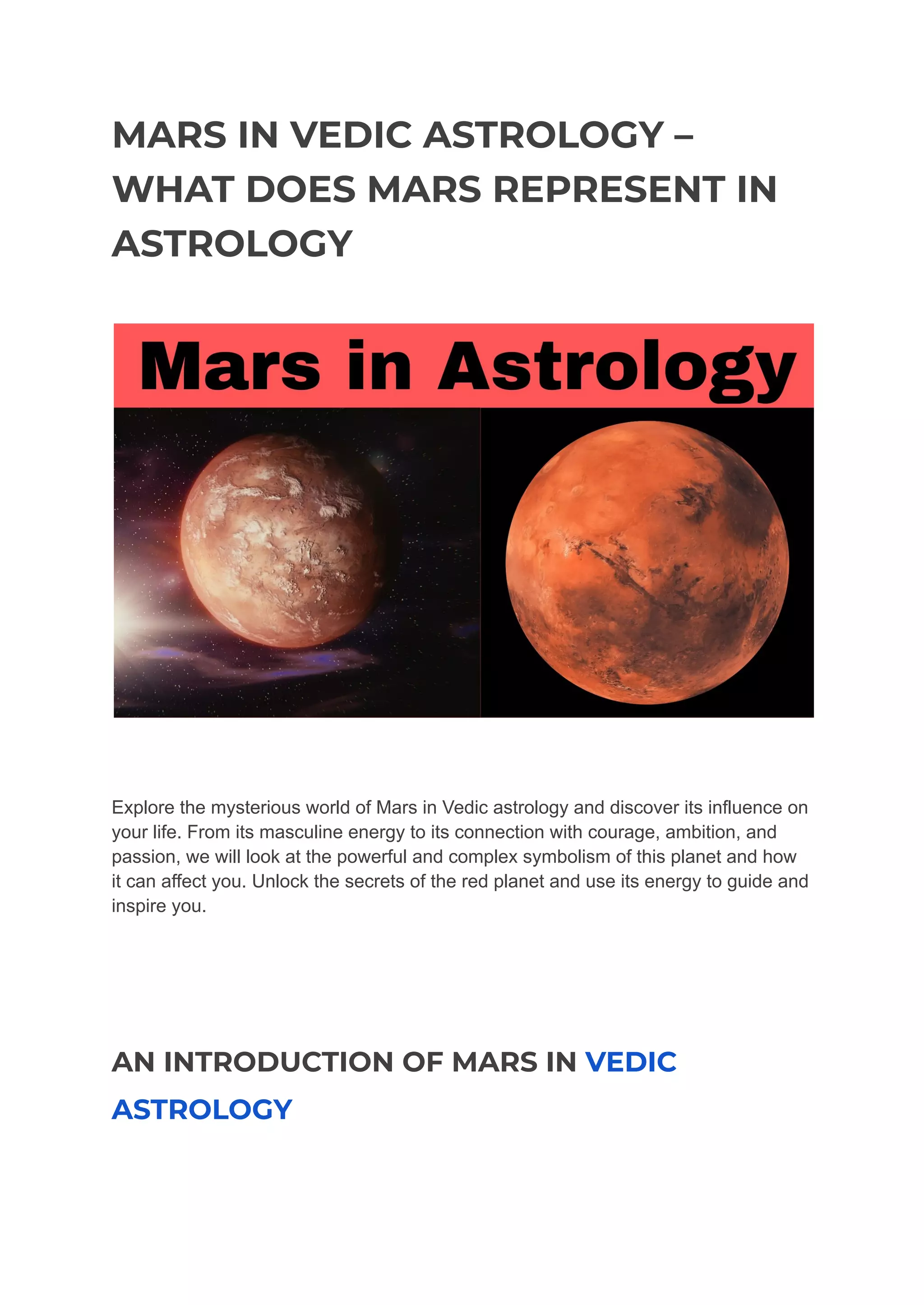 MARS IN VEDIC ASTROLOGY – WHAT DOES MARS REPRESENT IN ASTROLOGY | PDF