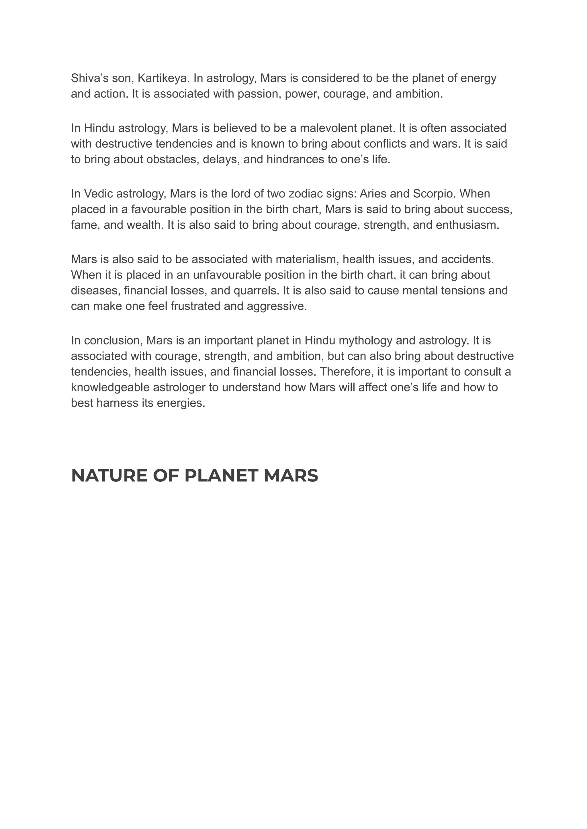 MARS IN VEDIC ASTROLOGY – WHAT DOES MARS REPRESENT IN ASTROLOGY | PDF