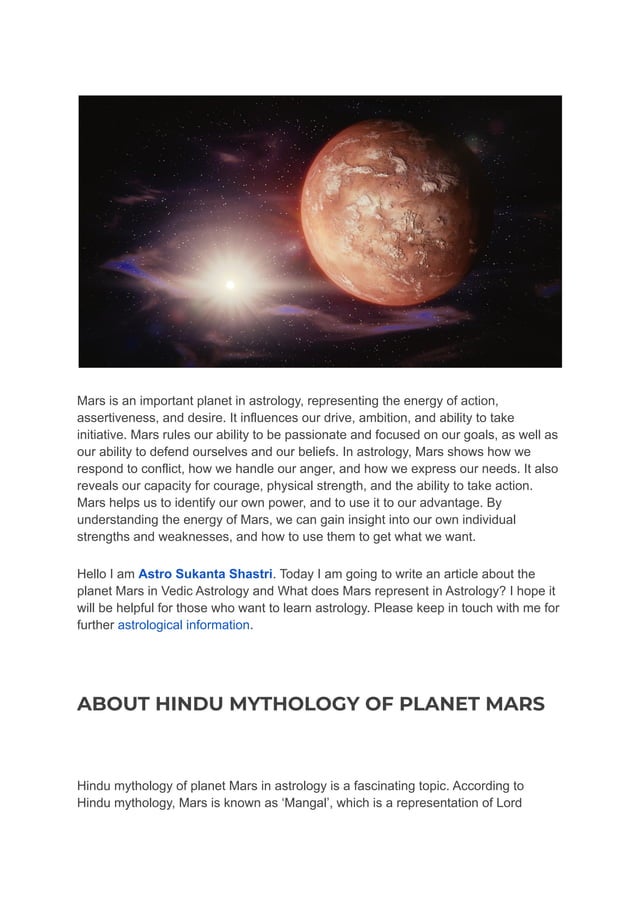 MARS IN VEDIC ASTROLOGY – WHAT DOES MARS REPRESENT IN ASTROLOGY | PDF