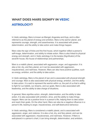 MARS IN VEDIC ASTROLOGY – WHAT DOES MARS REPRESENT IN ASTROLOGY | PDF