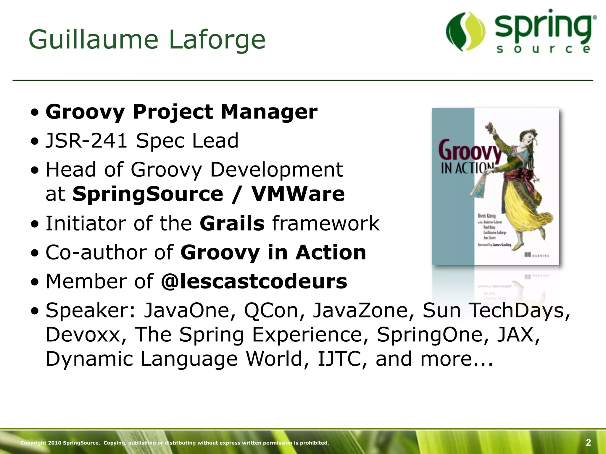 Groovy overview, DSLs and ecosystem - Mars JUG - 2010 | PPT