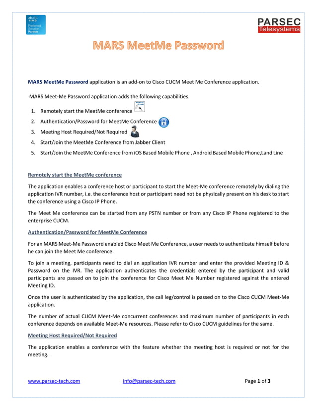 Mars Meetme Password For Cisco Cucm Pdf Web Conferencing Computer