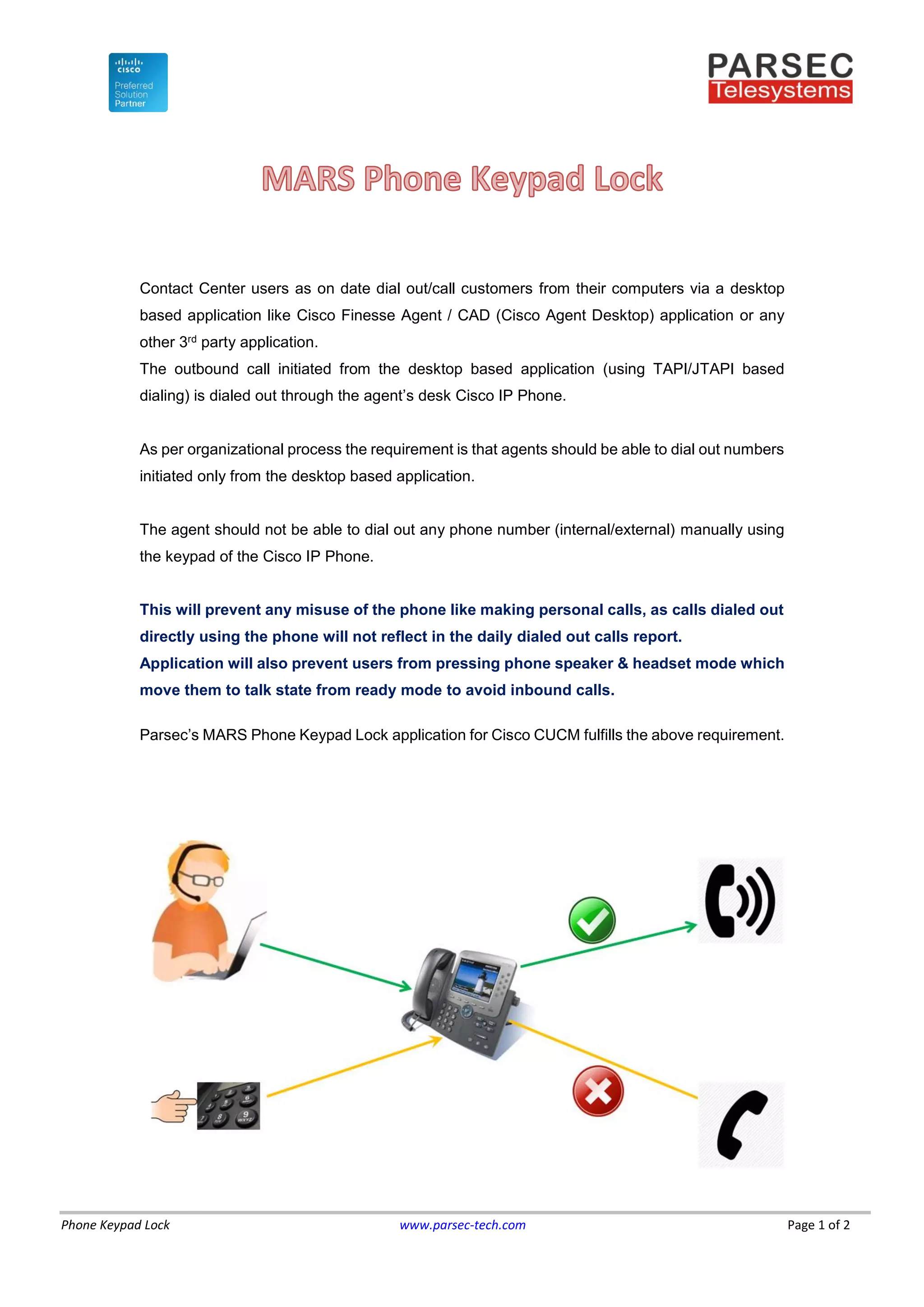 MARS Phone Keypad Lock for Cisco IP Phones | PDF