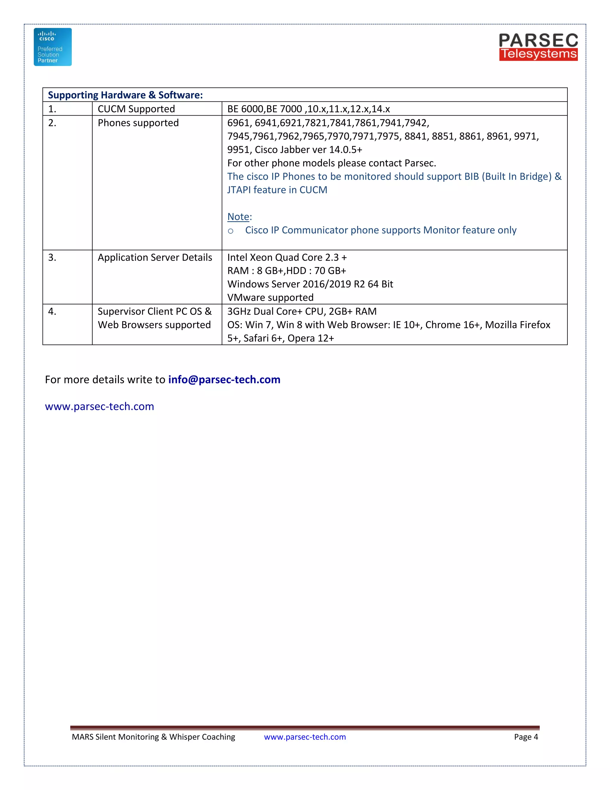 MARS Silent Monitoring & Whisper for Cisco CUCM | PDF