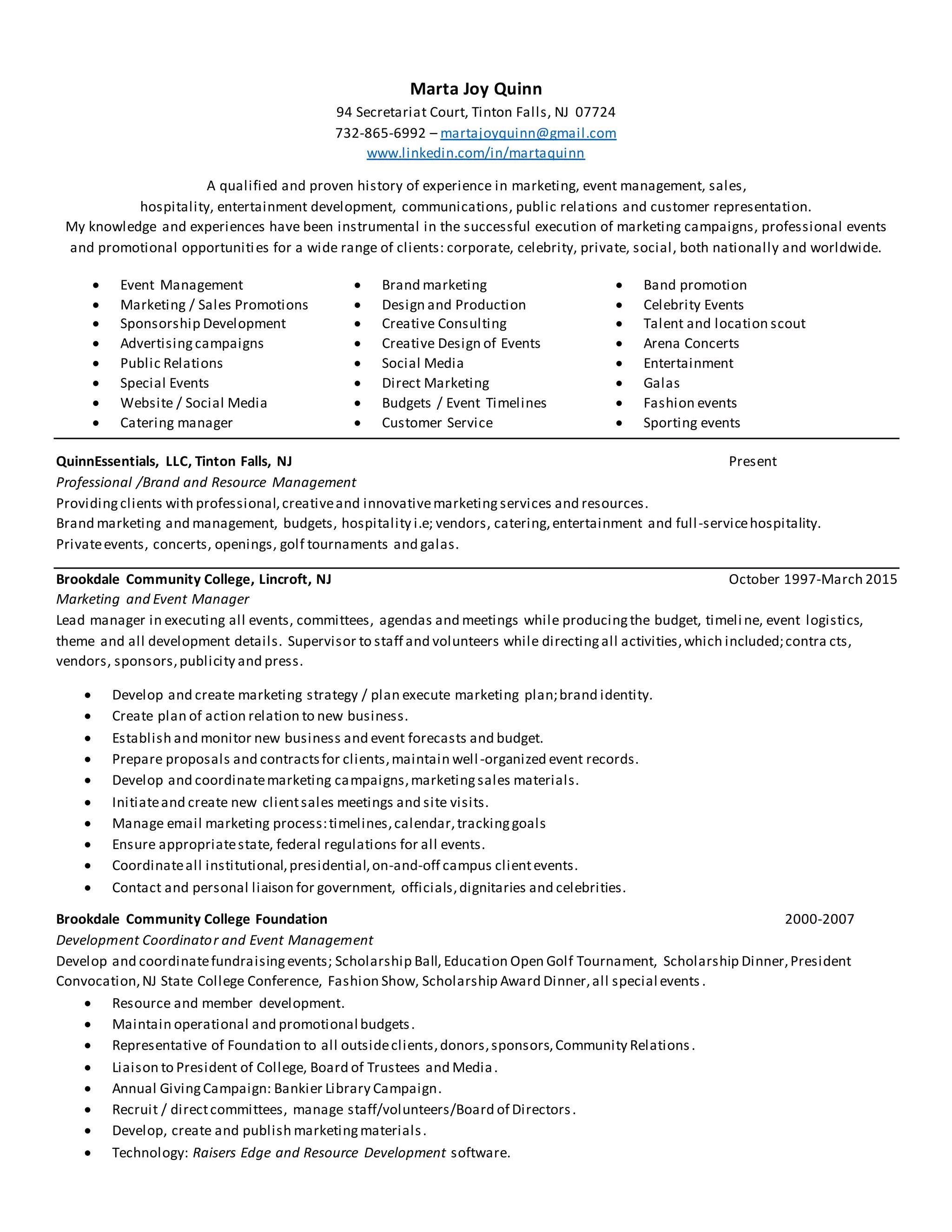Marta joy quinn resume 2016 17 | DOCX