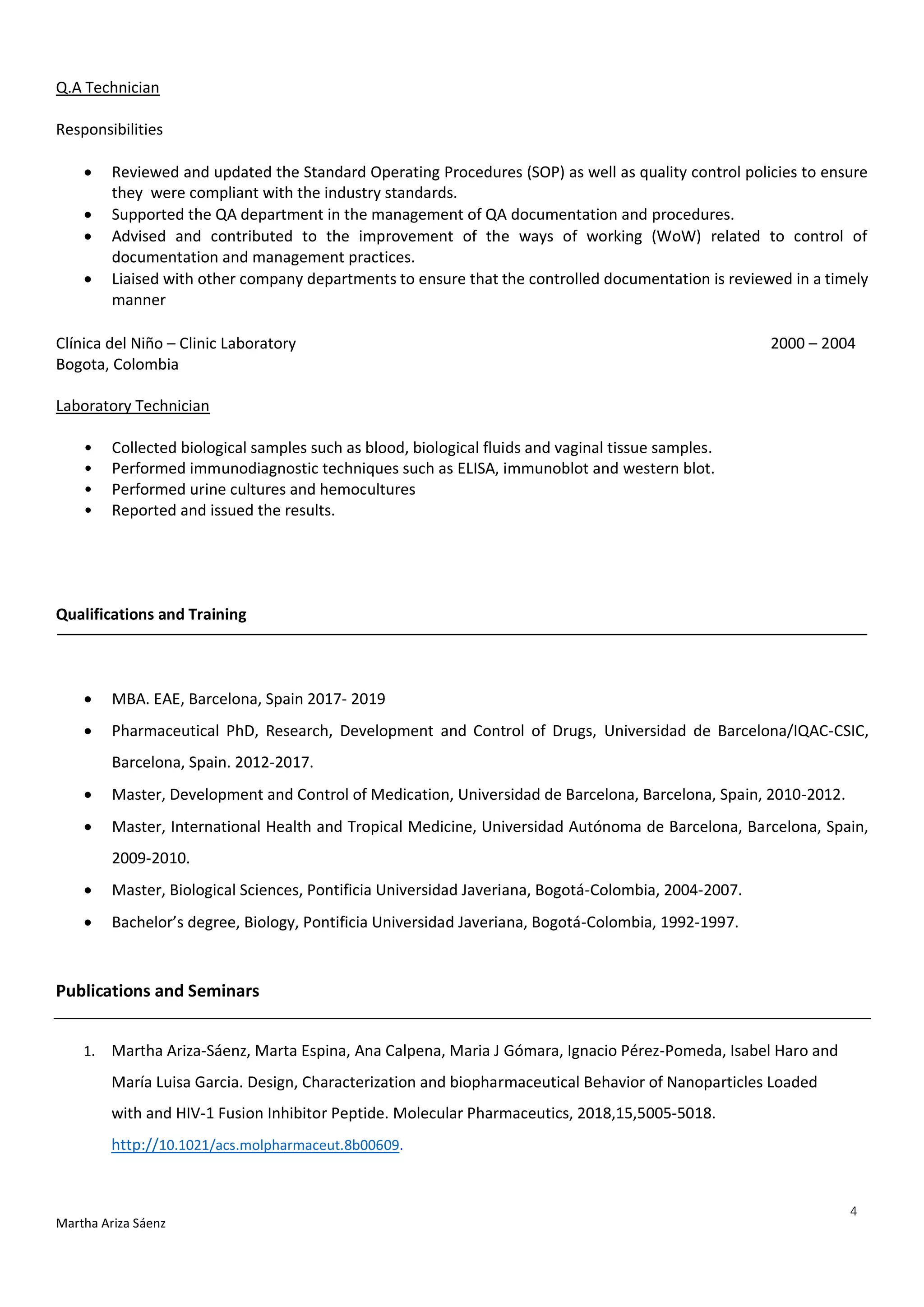 Martha ariza resume | PDF | Biological Sciences | Science