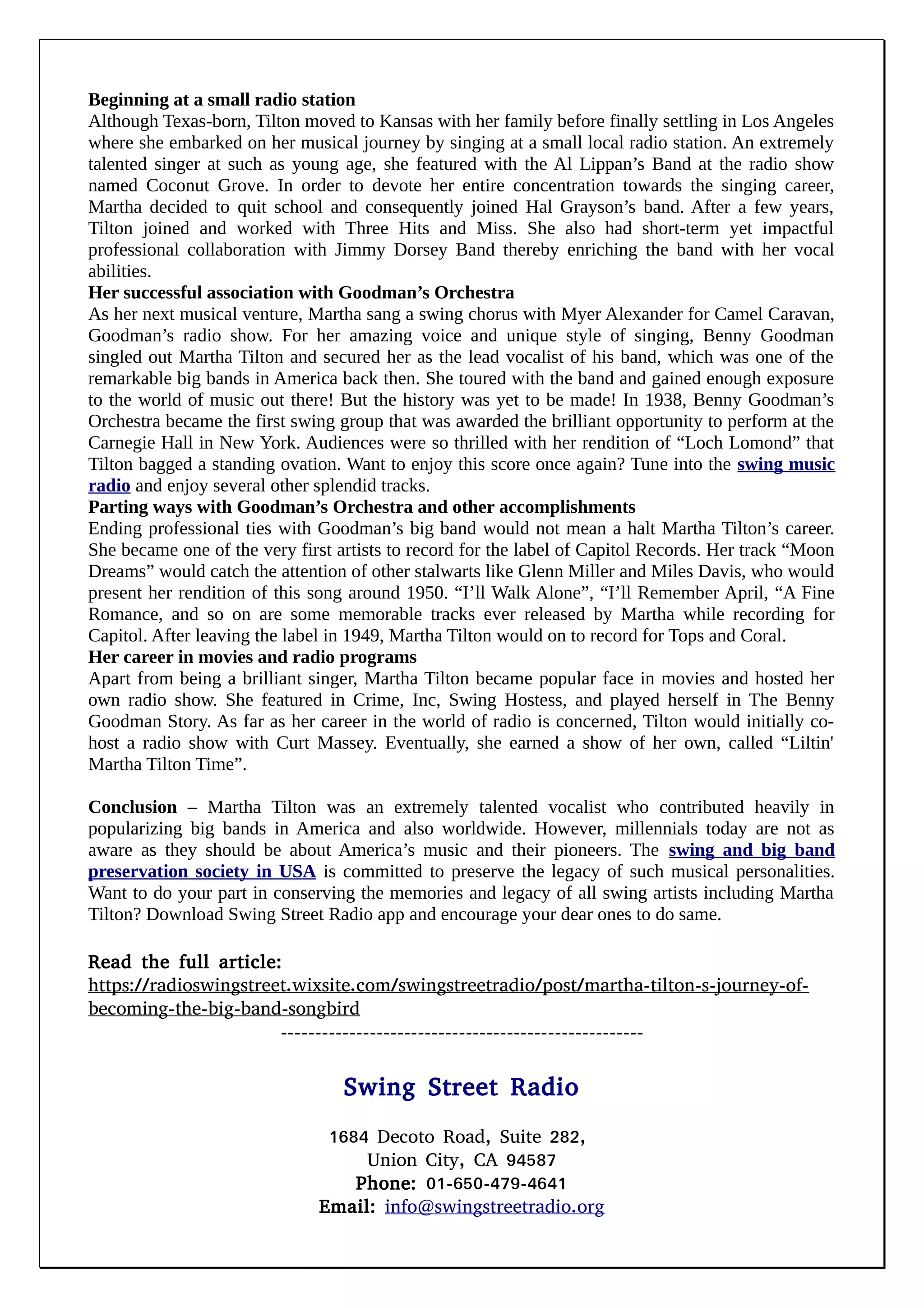 Martha Tilton’s Journey of Becoming the Big Band Songbird | PDF