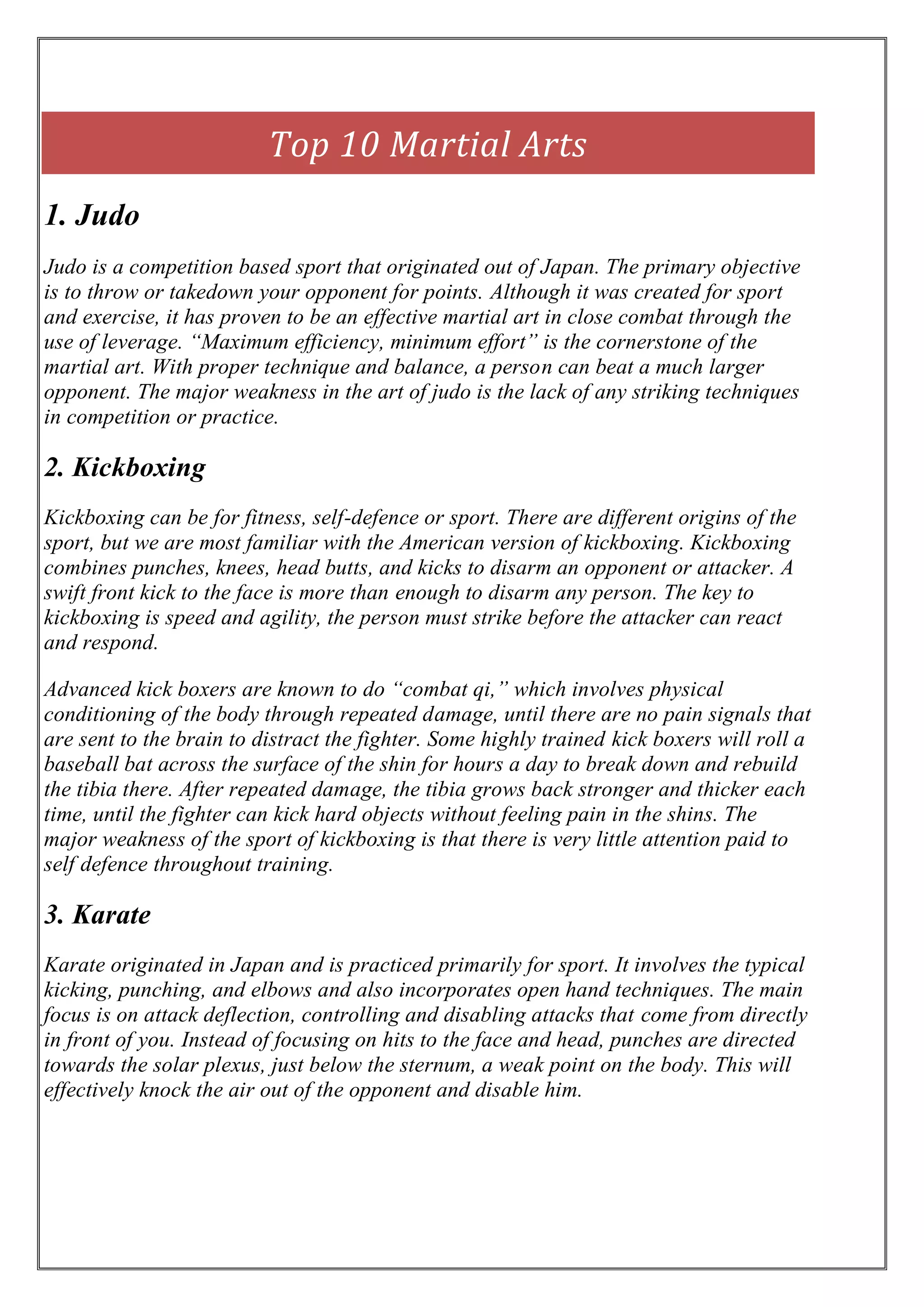 Martial arts classes | PDF