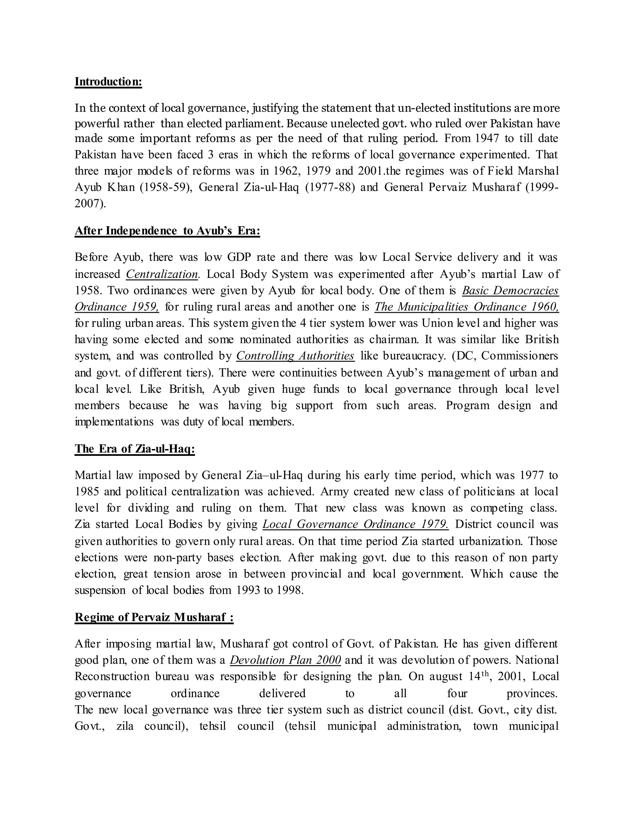 Different Regimes of Governance in Pakistan, Ayub Khan Zia ul Haq ...