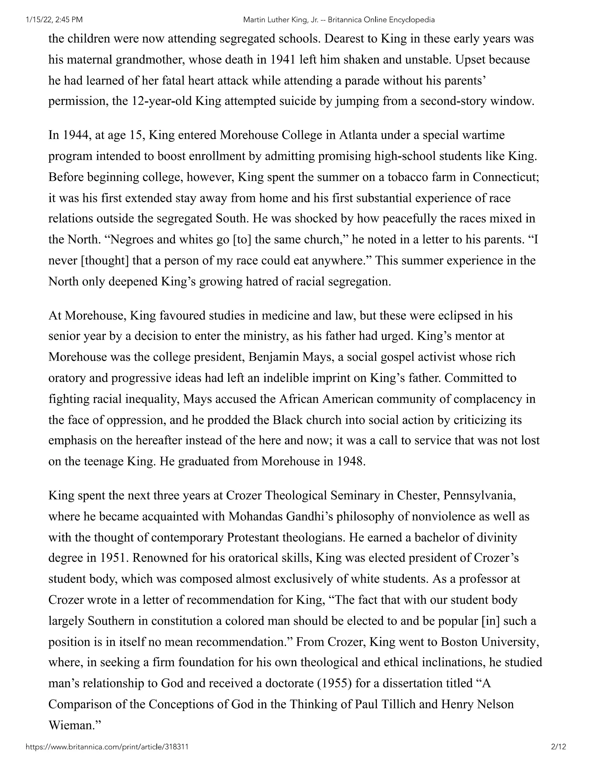 Martin Luther King Biography | PDF