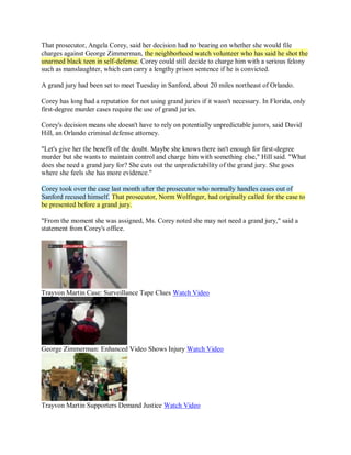 TRAYVON MARTIN'S Death WON'T Go To Grand Jury | PDF | Law