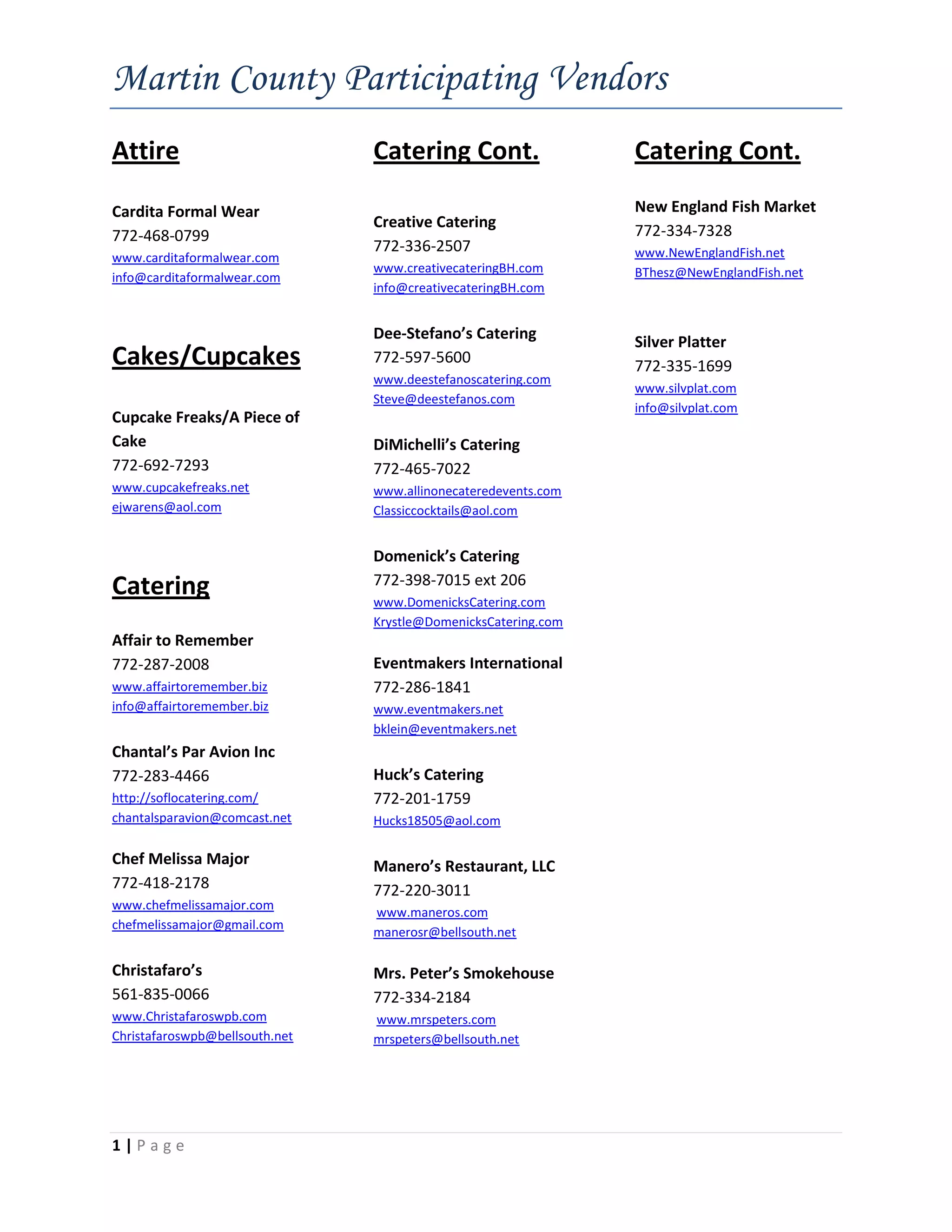 Martin County Approved Vendors LIst | PDF
