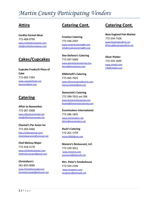 Martin County Approved Vendors LIst | PDF | Flower Shopping | Shopping