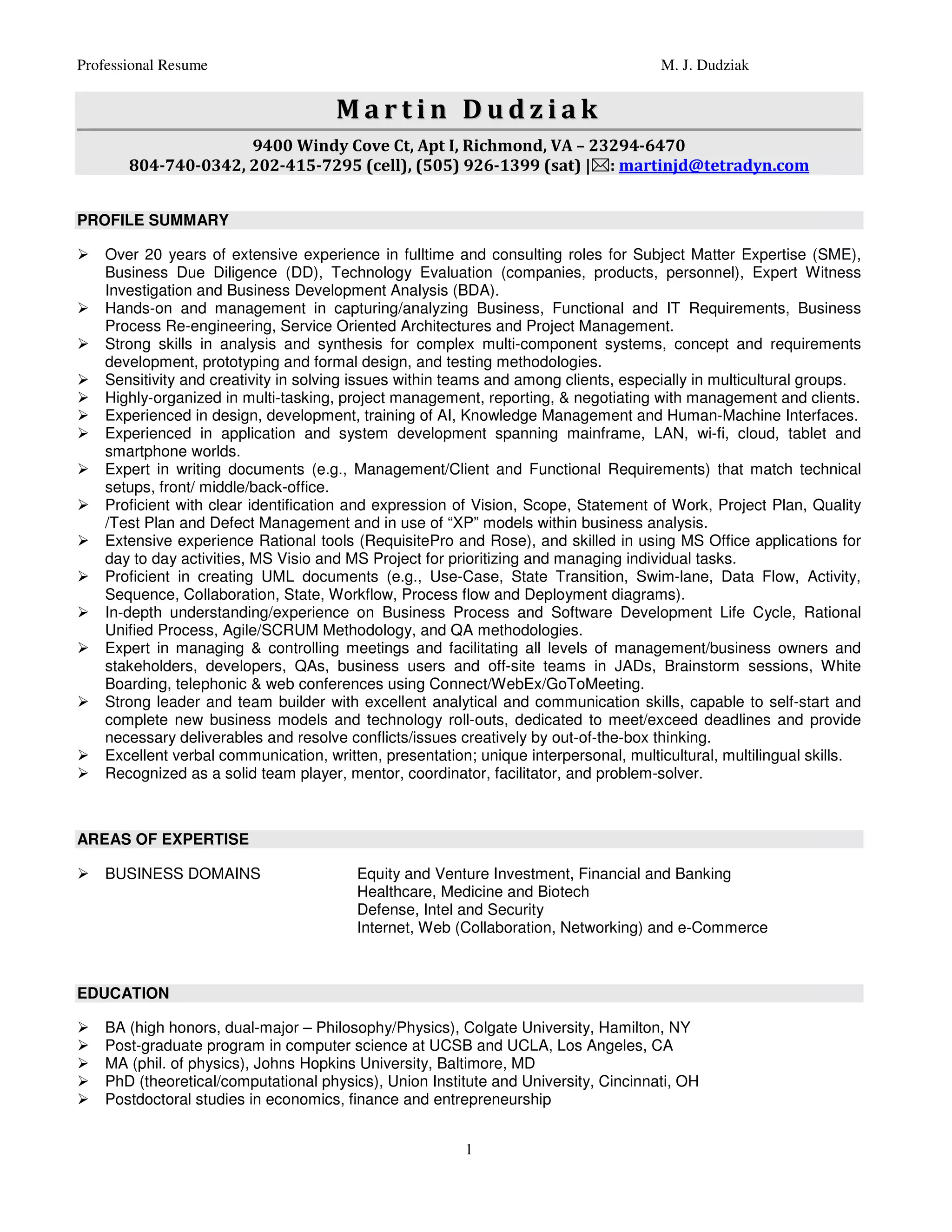 Martin Dudziak SME DD BDA Resume June2012 | PDF