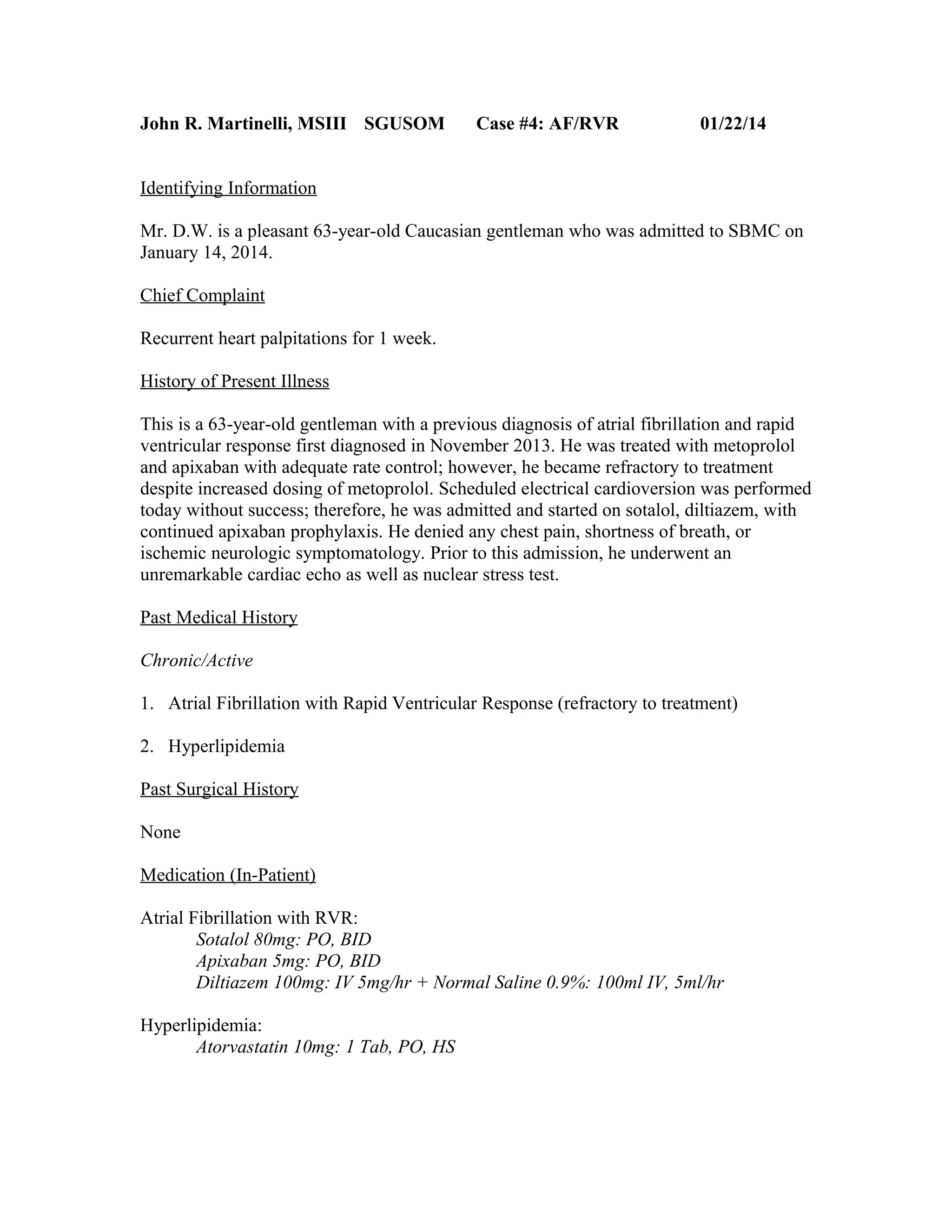 Case Report: Atrial Fibrillation with Rapid Ventricular Response | DOC