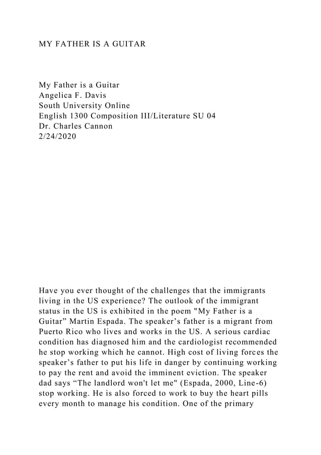 Martin Espada -1957My Father is a GuitarThe cardiologist p.docx