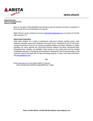 Martin fishman arista press release | PDF | Business | Business and Finance