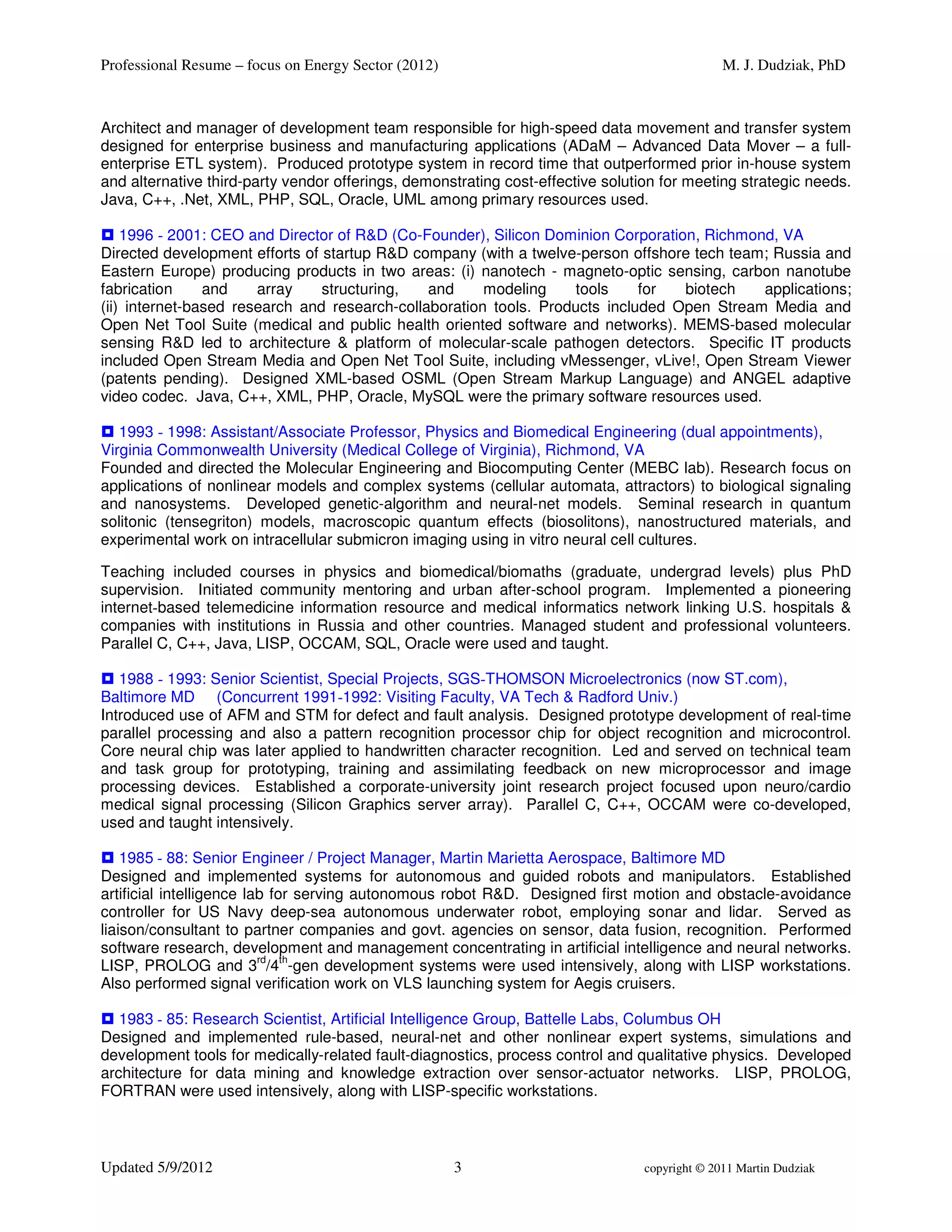 Martinjdudziak Energy Sector Resume May2012 | PDF
